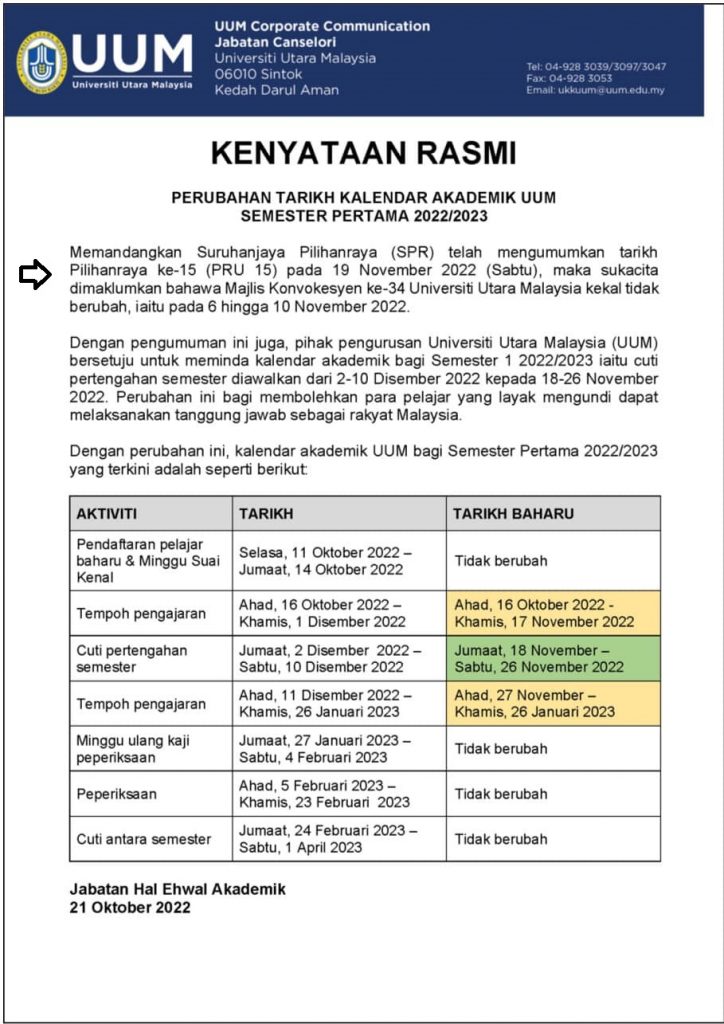 KENYATAAN RASMI JABATAN HAL EHWAL AKADEMIK UNIVERSITI UTARA MALAYSIA BERKAITAN MAJLIS ...